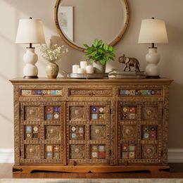 Pharao24.de Sideboard Wohnzimmerkommode handgearbeitet mit drei Schubladen