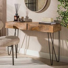 Pharao24.de Konsolentisch Flur Tisch in Mangoholz Sandfarben im Industry und Loft Stil