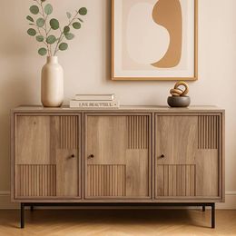 Pharao24.de Esszimmersideboard Wohnzimmer Kommode in Mangoholz Naturfarben 3 t&uuml;rig