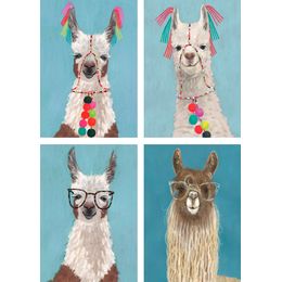 Poster Artland, B:29,7cm H:42cm, blau, K&uuml;che, Bilder, "Geschm&uuml;ckte Lamas", Bilder Set, 4tlg., ohne Rahmen