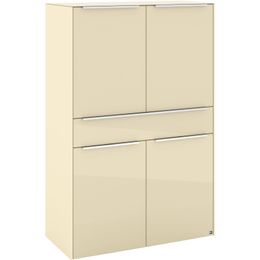 Highboard, B:92cm H:140cm T:42cm, beige, SET ONE BY Musterring, Glas, Holzwerkstoff, Wohnzimmer, Sideboards, "Reno", Mit Gleitern und in