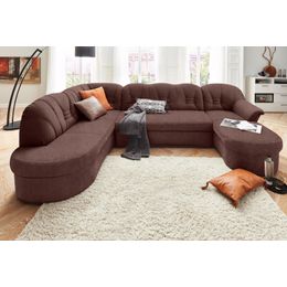 Wohnlandschaft DOMO collection, B:293cm H:84cm T:180cm, braun, (gepr&auml;gte) Luxus-Microfaser (100% Polyester);Kunstleder SOFTLUX / Struktur (100%