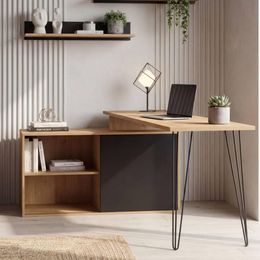 Pharao24.de B&uuml;rotisch Designschreibtisch in Eichefarben mit T&uuml;r