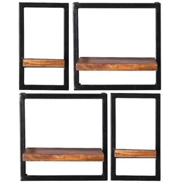 Pharao24.de Regale massiv Wand Regal Set aus Mangobaum Massivholz und Metall (vierteilig)