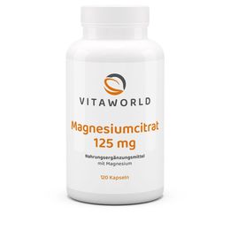 vitaworld Magnesiumcitrat 125 mg | 120 Kapseln | 375 mg reines Magnesium pro Tagesdosis | vegan