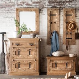 Pharao24.de Dieleneinrichtung Garderoben Set aus Massivholz in Holz Grey Wash (f&uuml;nfteilig)
