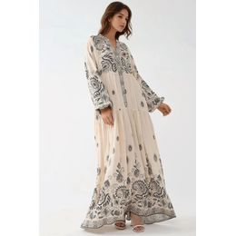 Bedrucktes V-Ausschnitt Maxikleid mit Knopfdetails