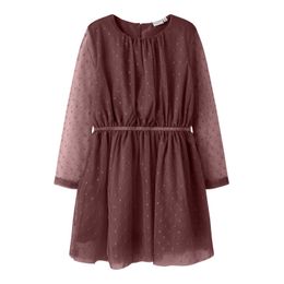 name it M&auml;dchen Minikleid "NKFVABOS LS DRESS NOOS"wild ginger, Gr. 98, unifarben, Web, Obermaterial: 100% Polyester, Kleider, elastische Taille,