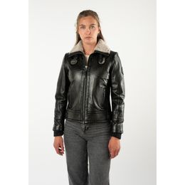 Mauritius Damen Lederjacke "MWNairobi", schwarz, Gr. 4XL, unifarben, Fellimitat: 100% Polyester. Obermaterial: 100% Schafsleder. Futter: 100%