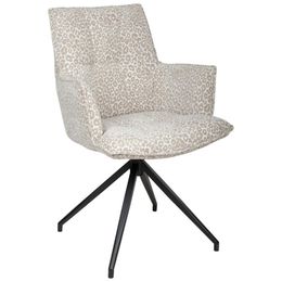 Novel Armlehnstuhl, Schwarz, Taupe, Beige, Metall, Textil, Leopard, Drehkreuz, 59x89.5x63 cm, Stoffauswahl, Sitzfl&auml;che 360&deg; drehbar, automatische R&uuml;ckholfunktion, Esszimmer, St&uuml;hle, Esszimmerst&uuml;hle, Armlehnenst&uuml;hle