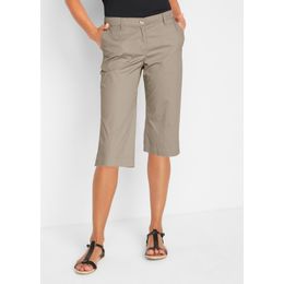 bonprix Damen Longbermudas, beige, Gr. 50, Web, Obermaterial: 97% Baumwolle, 3% Elasthan, Hosen, aus Baumwolle mit Elasthan, Regular Fit, mit