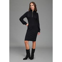 Laura Scott Damen Strickkleid, schwarz, Gr. 42, clean, unifarben, Strick, Obermaterial: 70% Viskose, 30% Polyamid, Kleider, mit Troyer Kragen in Mini