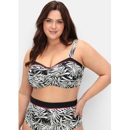 sheego Damen Bikini-Oberteil mit Bl&auml;tterprint, schwarz bedruckt, Gr&ouml;&szlig;e 48D