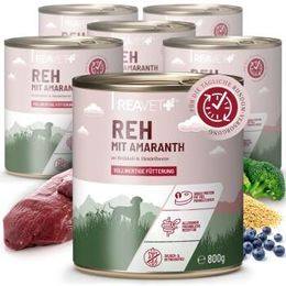 REAVET Hundenassfutter &ndash; Reh mit Amaranth an Brokkoli & Heidelbeere 6x800 g
