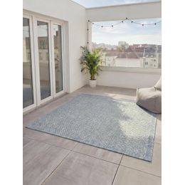 benuta Basic In- & Outdoor-Teppich Iowa Blau 300x300 cm - Teppich f&uuml;r Balkon, Terrasse & Garten