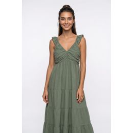 V&eacute;ro Moda VERO MODA Damen Maxikleid "VMDICTHE SL FRILL ANKLE DRESS WVN GA"laurel wreath, Gr. L, unifarben, Web, Obermaterial: 100% Baumwolle, Kleider,