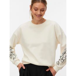 V&eacute;ro Moda VERO MODA Damen Sweatshirt "VMLADA L/S O-NECK SWEATSHIRT JRS BTQ"birch detail:schwarz puff print, Gr. L, bedruckt, Sweatware, Obermaterial: 88%