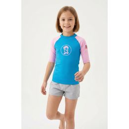 Trollkids M&auml;dchen Bade-Shirt "KIDS KVALVIKA T", blau, Gr. 164, Obermaterial: 92% Polyester, 8% Elasthan, Bikini-Oberteile, mit UV-Schutzfaktor 50+,