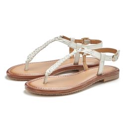 Vivance Damen Zehentrenner "Sandalette, Sommerschuh, Sandale, Ledersandale", Gr. 38wei&szlig;, Obermaterial: 100% Schafsleder. Decksohle: 100% Schafsleder.