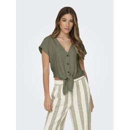Only Damen Kurzarmbluse "ONLSIESTA SS KNOT LIN BL SHIRT PNT NOOS", gr&uuml;n, Gr. S, unifarben, Web, Obermaterial: 80% Viskose, 20% Leinen, Blusen,