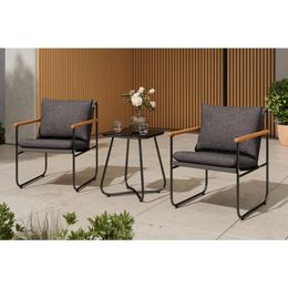 Ambia Garden Balkonset, Anthrazit, Schwarz, Textil, 3-teilig, F&uuml;llung: Polyester,Schaumstoff, U-Form, 56x78x70 cm, Balkonm&ouml;bel, Balkonm&ouml;bel-Set