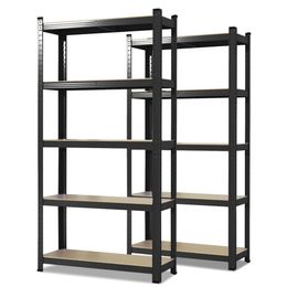 Floordirekt Schwerlastregal Lakota 2er Set, Schwarz, Metall, Holzwerkstoff, 75x150x30 cm, Freizeit, Heimwerken, Werkstatt, Schwerlastregale