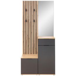 Xora Garderobe Simple, Anthrazit, Eiche Artisan, Glas, Holzwerkstoff, 4-teilig, 88x195x35 cm, Garderobe, Garderoben-Set & Garderoben-Serien, Garderoben-Sets