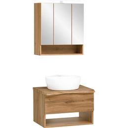 Welltime Badm&ouml;bel-Set &raquo;Stubach&laquo; Spiegelschrank und Waschtisch, 2 Stk. tlg. braun MDF B/H/T: 60cmcm x 200cmcm x 47cmcm