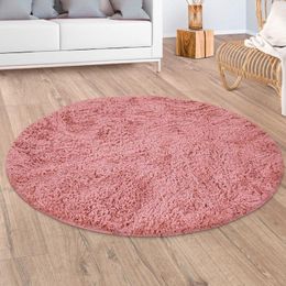 Paco Home Hochflor-Teppich &raquo;Silky 591&laquo; rund 37 mm H&ouml;he Uni-Farben, besonders weich und kuschelig, Wohnzimmer lila Polyester &Oslash; 120cm 1 Stk., 37mm, &Oslash; 120cm
