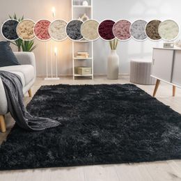 Paco Home Hochflor-Teppich &raquo;Silky 591&laquo; rechteckig 37 mm H&ouml;he Uni-Farben, besonders weich und kuschelig, Wohnzimmer schwarz Polyester B : 80cm 1 Stk., 37mm, L: 
