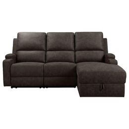 OTTO home Ecksofa &raquo;NAPORI Microfaser, Multimediasofa, L-Form&laquo; man. oder elektr. Relaxfuntion, USB-A bei elektr. Variante, Staukasten braun 100% 