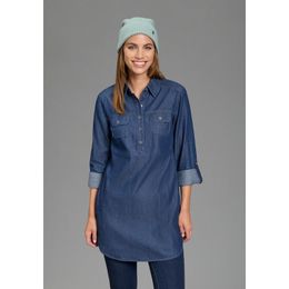 Arizona Damen Jeansbluse &raquo;Krempel&auml;rmel mit Riegel&laquo; im Tunikastil blau 38