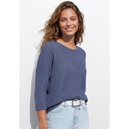 Vivance Damen 3/4-Arm-Shirt &raquo;mit sommerlicher Waffelstruktur&laquo; aus b&uuml;gelfreier Strickqualit&auml;t blau 36/38