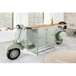 Riess Ambiente Extravaganter Barschrank SCOOTER 250cm salbei Retro-Konsole Motorroller mit Mangoholz Upcycling Riess-Ambiente