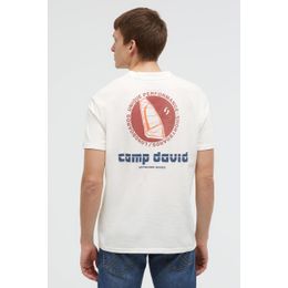 CAMP DAVID Herren Rundhalsshirtwei&szlig;, Gr. XL, bedruckt, Piqu&eacute;, Material: 100% Baumwolle, Shirts, aus Baumwolle