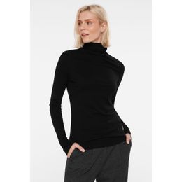 Damen Langarmshirt, schwarz, Gr. L, SENSES.THE LABEL, unifarben, Web, Material: 50% Viskose, 50% Polyester, Shirts