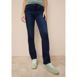 Tamaris Damen Bootcut-Jeans "mit lockerem Schnitt, aus flie&szlig;ender Viskose-Qualit&auml;t", blau, Gr. 40, unifarben, Denim/Jeans, Obermaterial: 74%