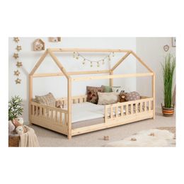 Ticaa Ticaa Kinderbett Hausbett Kay 90x200 cm, 100x200 cm, 120x200 cm, 140x200 f&uuml;r Jungen & M&auml;dchen, inkl. Rolllattenrost, Rausfallschutz variabel, Montessori Bett wei&szlig; aus Kiefer Massivholz