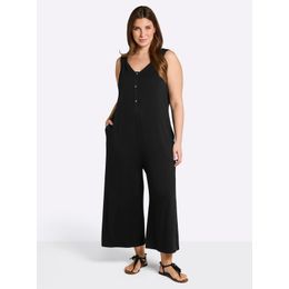sheego Damen Jumpsuit mit kurzer Knopfleiste, schwarz, Gr&ouml;&szlig;e 42