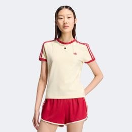 Damen T-Shirt "3-STREIFEN SCHMAL GESCHNITTEN"warm vanilla, team victory rot, Gr. XS, adidas originals, Obermaterial: 93% Baumwolle, 7% Elasthan,