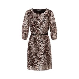 CLOUD 5IVE Damen A-Linien-Kleid "CLOUD 5IVE Long Sleeve Dress with belt and leo print", braun, Gr. M, 100% Polyester, Kleider