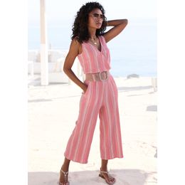 Lascana Damen Culotte-Overall, rosa, Gr. 36, gestreift, Jersey, Obermaterial: 71% Viskose, 27% Polyester, 2% Elasthan, Overalls, aus strukturierter