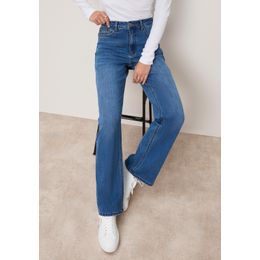 Tamaris Damen Weite Jeans "mit modischer Silhouette und hohem Tragekomfort", blau, Gr. 42, unifarben, Denim/Jeans, Obermaterial: 74% Baumwolle, 24%