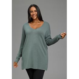 Damen Longpullover "Gro&szlig;e Gr&ouml;&szlig;en", gr&uuml;n, Basic, Gr. 48, LAURA SCOTT CURVE, unifarben, Feinstrick, Obermaterial: 70% Viskose, 30% Polyamid, Pullover,