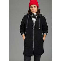 Kangaroos Damen Fleecejackeschwarz, Gr. 48, unifarben, Fleece, Obermaterial: 100% Polyester, Jacken, Teddy Fleece lang mit Kapuze f&uuml;r den &Uuml;bergang