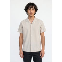Jack & Jones JACK & JONES Herren Kurzarmhemd "JPRBLARIVER LINEN BL. DOBBY SS SHIRT SN", beige, Gr. M, gestreift, Web, Obermaterial: 50% Baumwolle, 30% Leinen, 20%