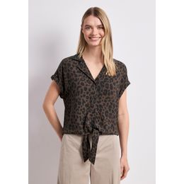 Street One Damen Kurzarmbluse, braun, Gr. 38, Stoff, 100% Viskose, Blusen, mit Zebramuster
