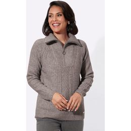 Casual Looks Damen Strickpullover "Troyer"taupe, meliert, Gr. 40, meliert, 76% Polyester, 20% Polyacryl, 4% Polyamid, Pullover