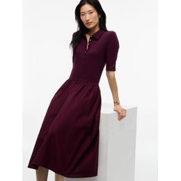 Tommy Hilfiger Damen Midikleid "5X2 RIB F&F MIDI S/S POLO DRESS", lila, Gr. XL, unifarben, Feinstrick, Obermaterial: 100% Baumwolle, Kleider,