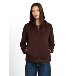 Tom Tailor Damen Kapuzensweatjacke "Regular"java schwarz braun, Gr. S, Sweatware, Obermaterial: 51% Polyester, 42% Viskose, 7% Elasthan, Sweatjacken,